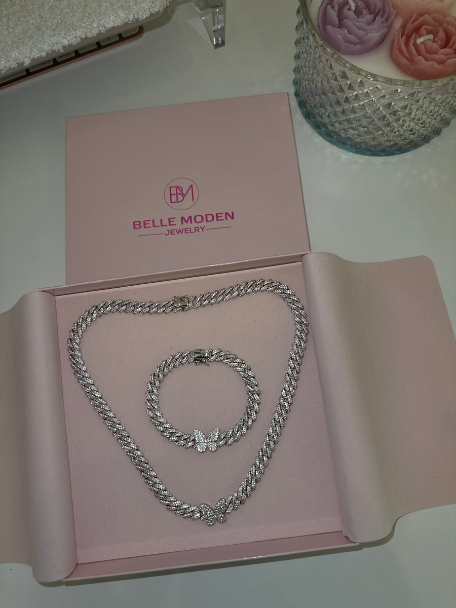 Solitaire Butterfly Cuban necklace Set – Belle Moden